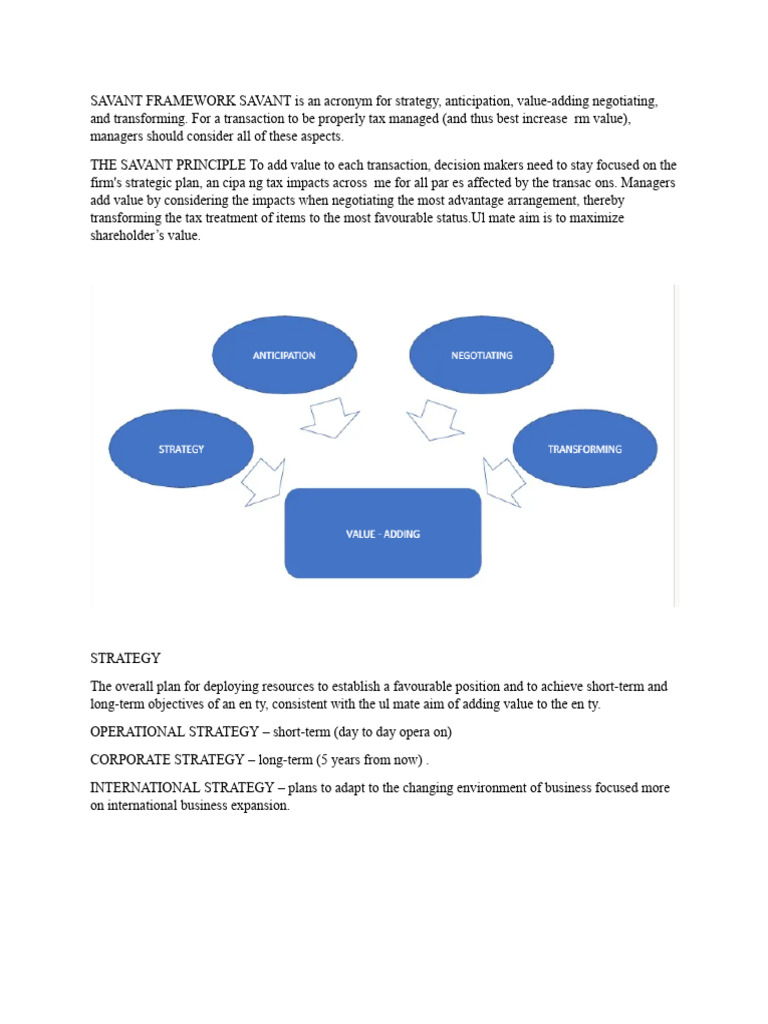 SAVANT FRAMEWORK SAVANT is an Acronym for Strategy | PDF | Taxes | Taxpayer