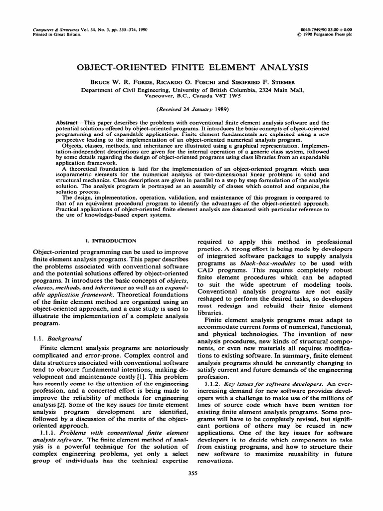Object-Oriented Finite Element Analysis Bruce W. Forde Et Al | PDF | Class (Computer Programming ...