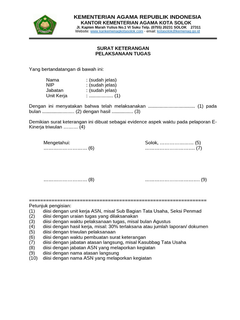 Surat Keterangan Pelaksanaan Tugas | PDF