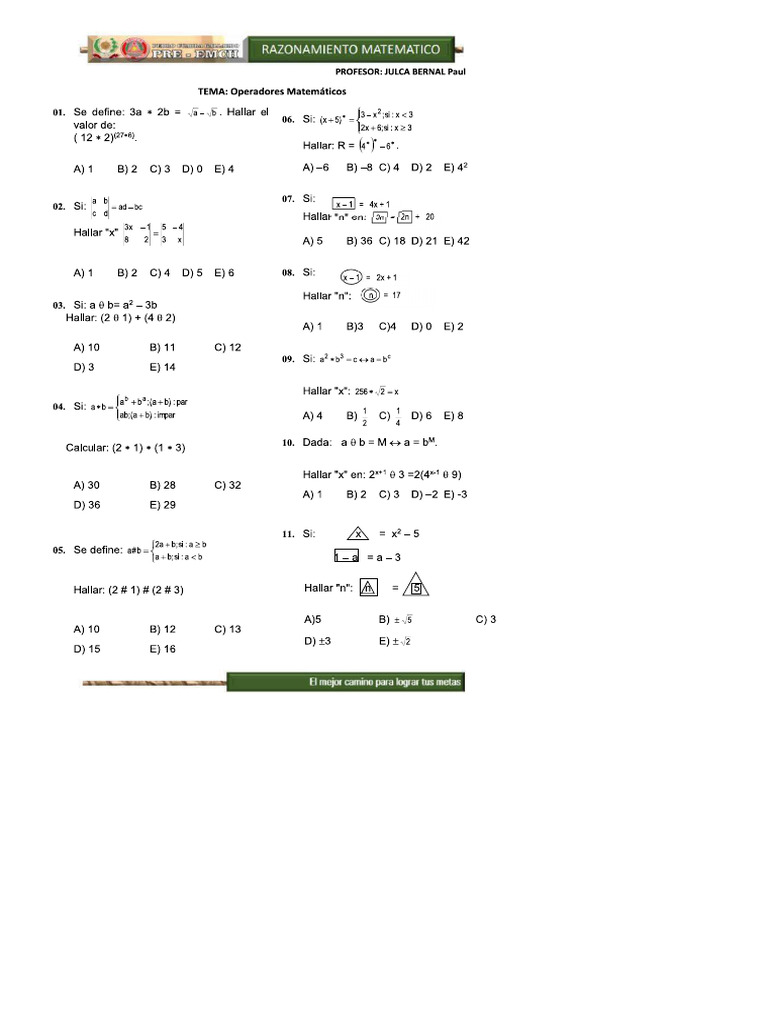 Operadores Matemáticos Separata 2025 Separata | PDF