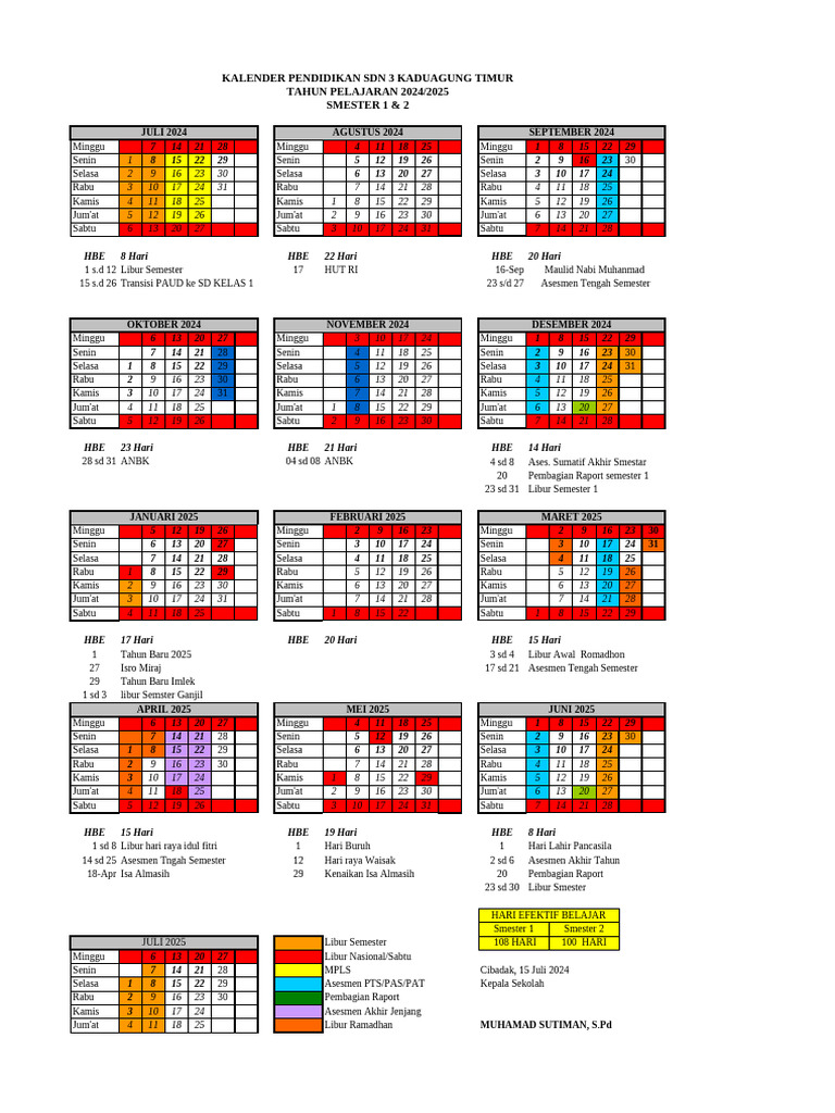 Kalender Pendidikan SDN 3 Kaduagung 2024/2025 | PDF
