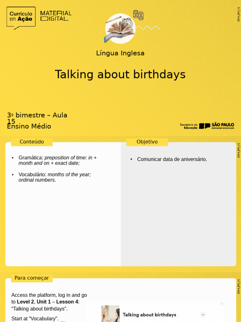 Aula 15 - Talking About Birthdays | PDF