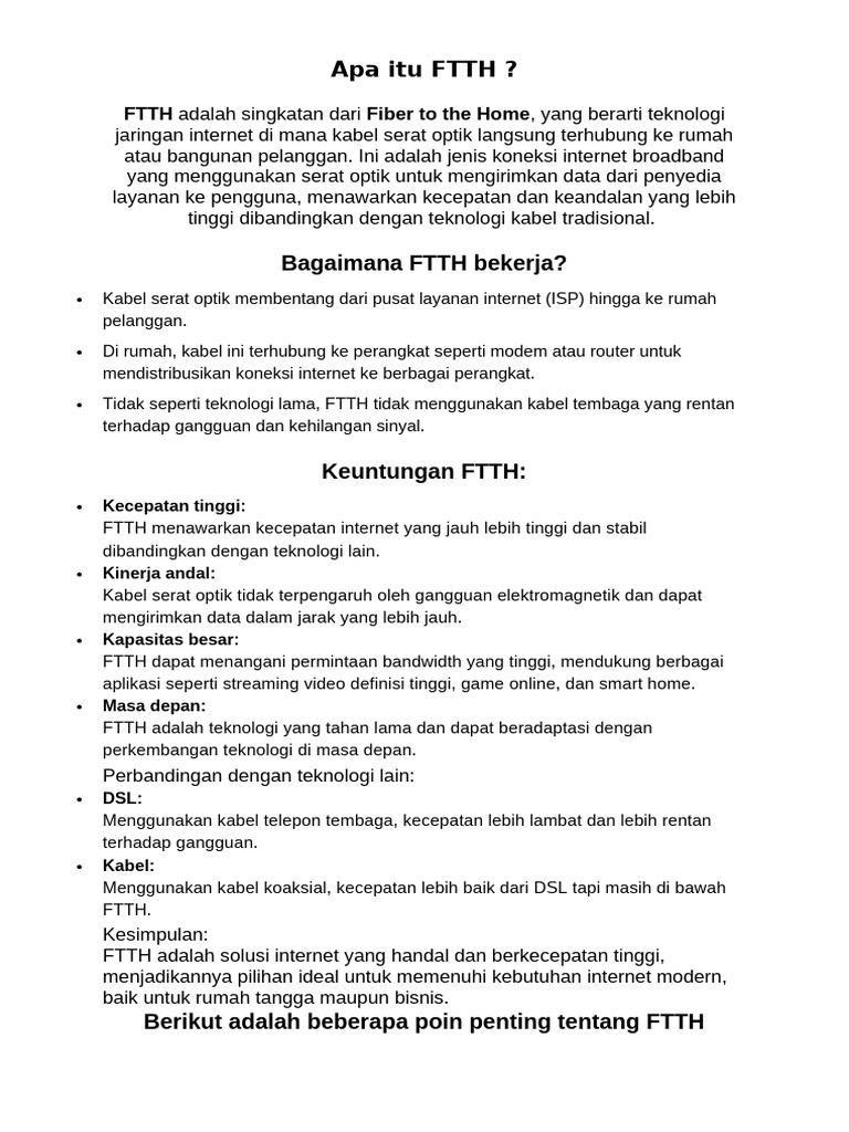 Keunggulan dan Cara Kerja FTTH | PDF