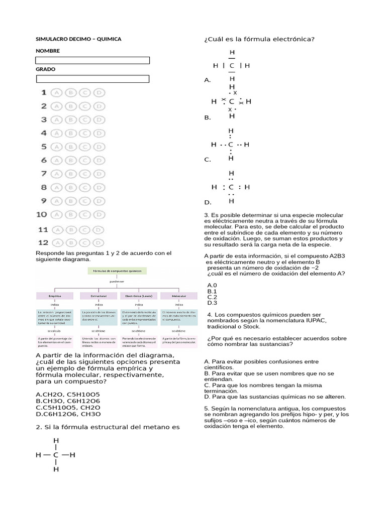 Prueba Saber Tercer Periodo Quimica Decimo | PDF | Compuestos químicos | Ácido