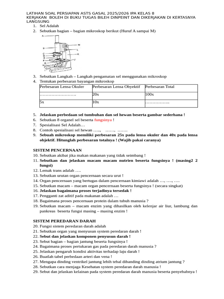 Soal Persiapan ASTS Gasal IPA Kelas 8 | PDF