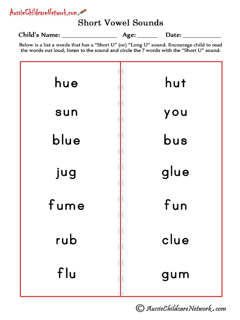 Short Long Vowels Short U | PDF