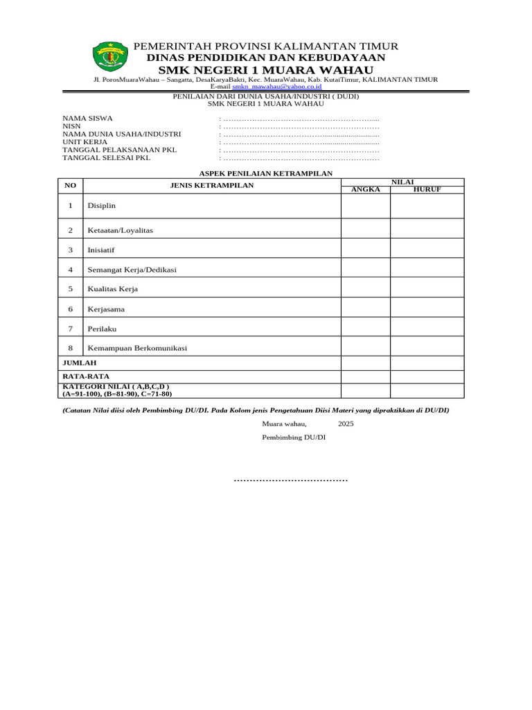Penilaian Ketrampilan PKL 2025 | PDF