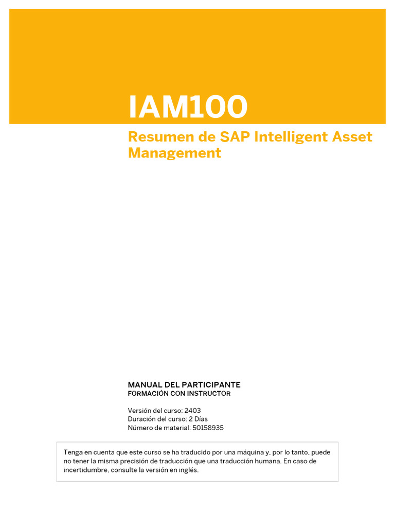 Resumen de SAP Intelligent Asset Management, IAM100 Col2403 | PDF ...