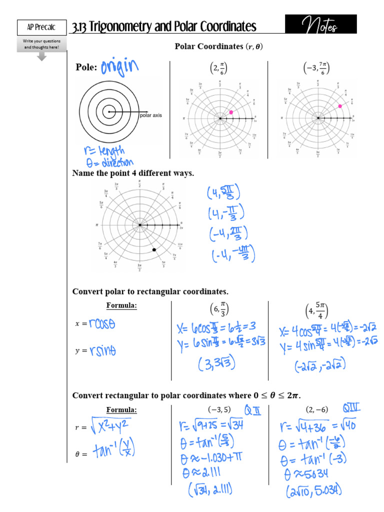 3.13 Trigonometry and Polar Coordinates: Pole | PDF | Coordinate System ...