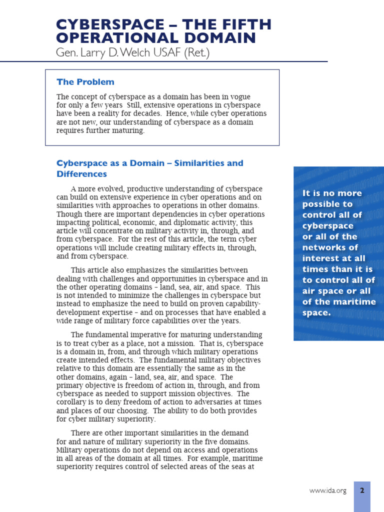 Cyberspace: A Unique Military Domain | PDF | Cyberwarfare | Security