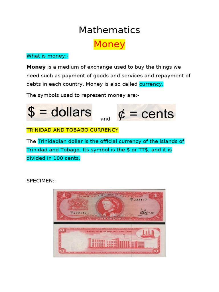 Trinidad Money Worksheets for Class 2 | PDF | International Finance ...