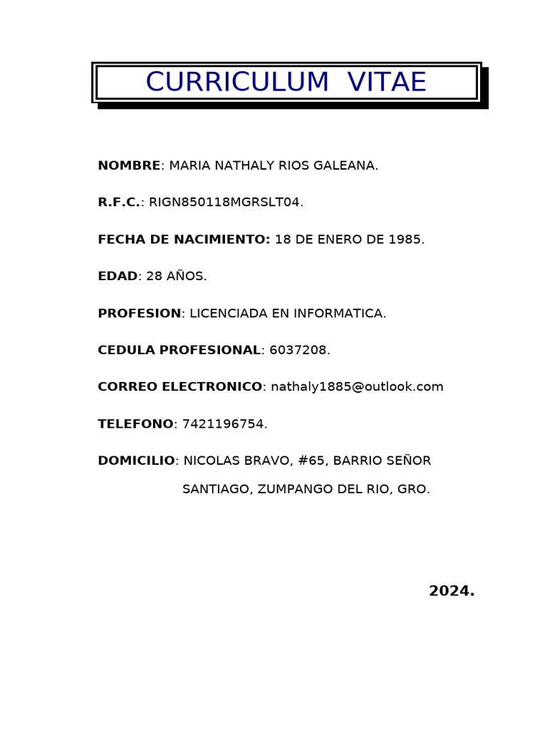 Curriculum Vitae de María Nathaly Ríos | PDF