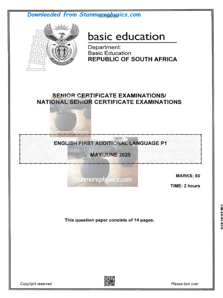 NSC English FAL Grade 12 May June 2025 P1 Only | PDF