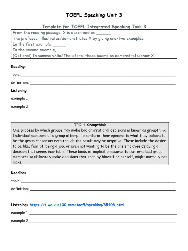 TOEFL Speaking Task 3 Templates | PDF | Nonverbal Communication | Human ...
