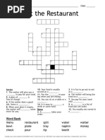Restaurant Crossword Puzzle Clues | PDF | Meal | Food And Drink Preparation