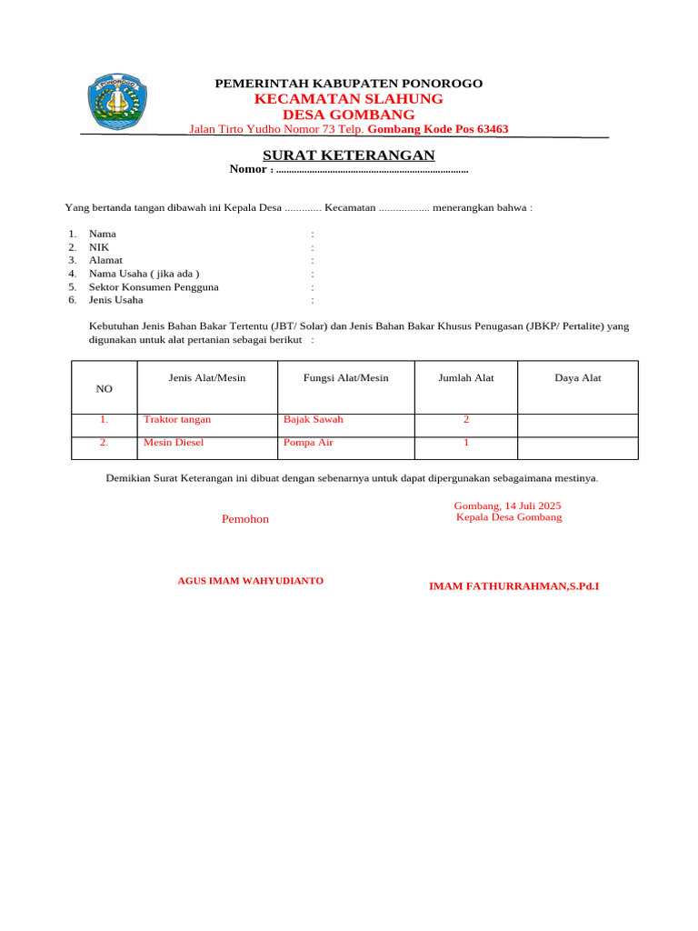 Surat Keterangan Desa | PDF