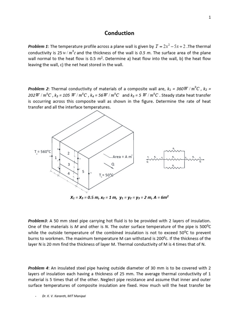 Chapter 1 - Cond, Conv Problem Sheet | PDF | Thermal Insulation | Heat Transfer