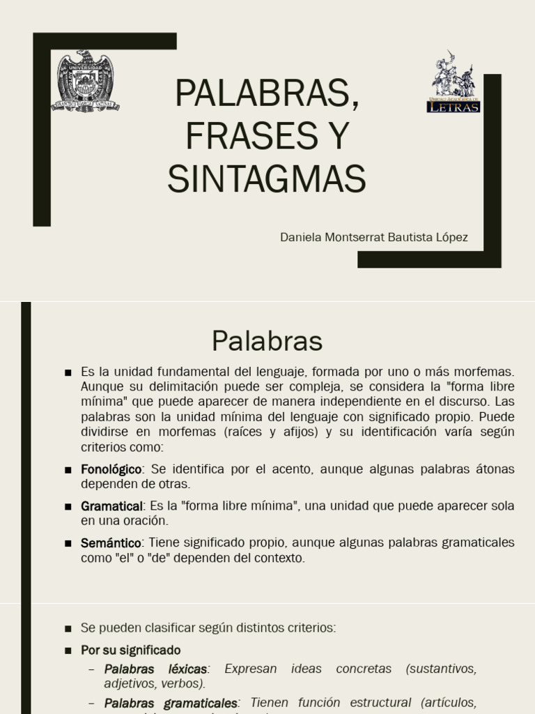 Palabras, Frases y Sintagmas | PDF | Palabra | Oración (Lingüística)