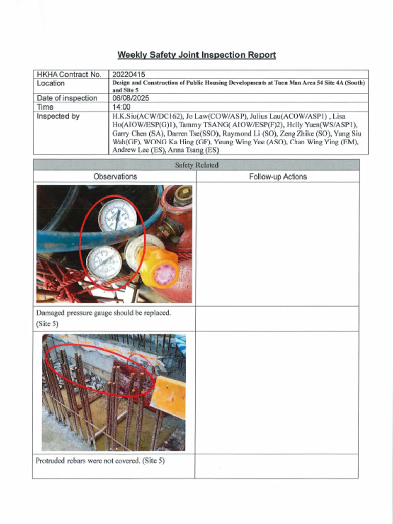 Weekly Safety Inspection Report 06-08-2025 (Before) | PDF
