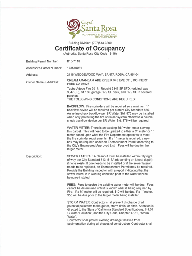 Certificate of Occupancy B18-7118 | PDF