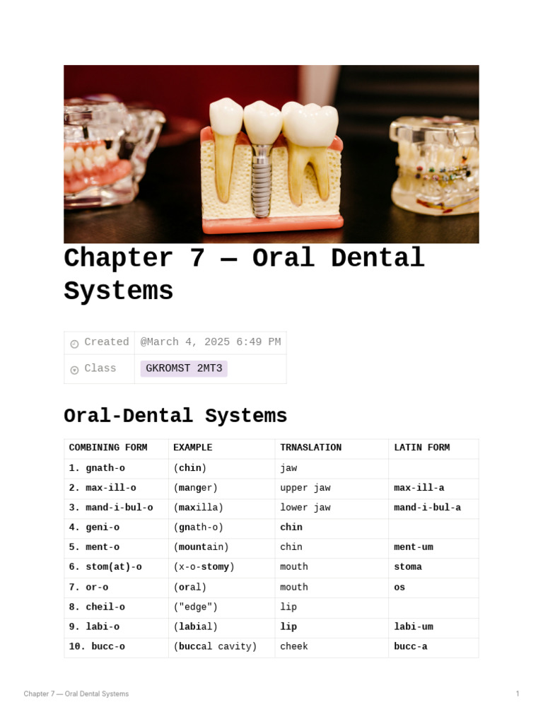 Oral-Dental Systems Terminology Guide | PDF | Mouth | Dentistry Branches