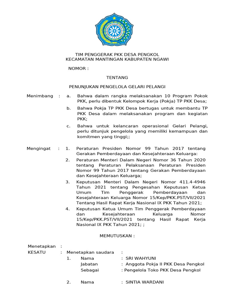 Penunjukan Pengelola Gelari Pelangi | PDF