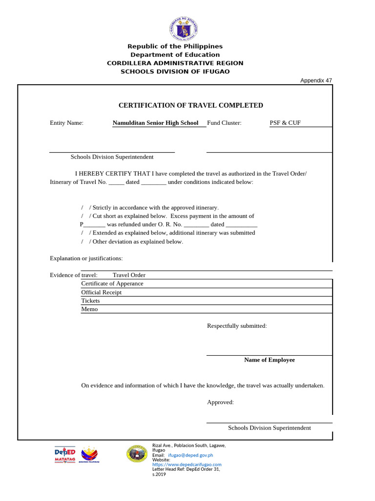 Travel Certification for Ifugao Schools | PDF