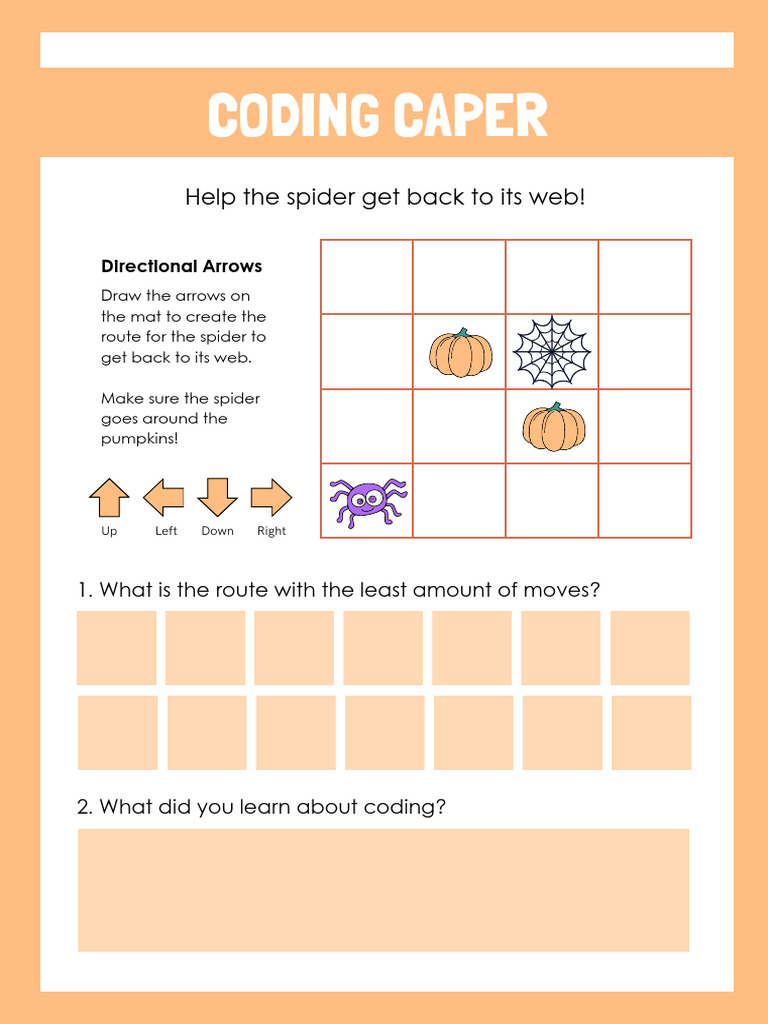 Halloween Coding Worksheet in Orange Illustrated Style | PDF