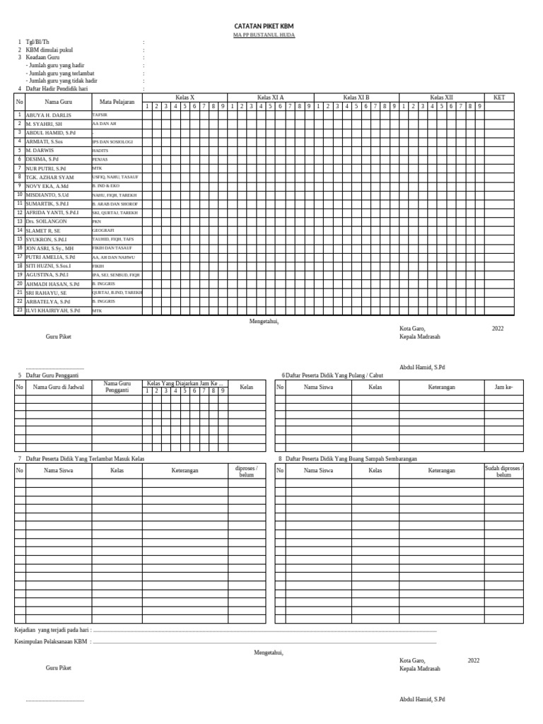 Format Buku Piket MA | PDF
