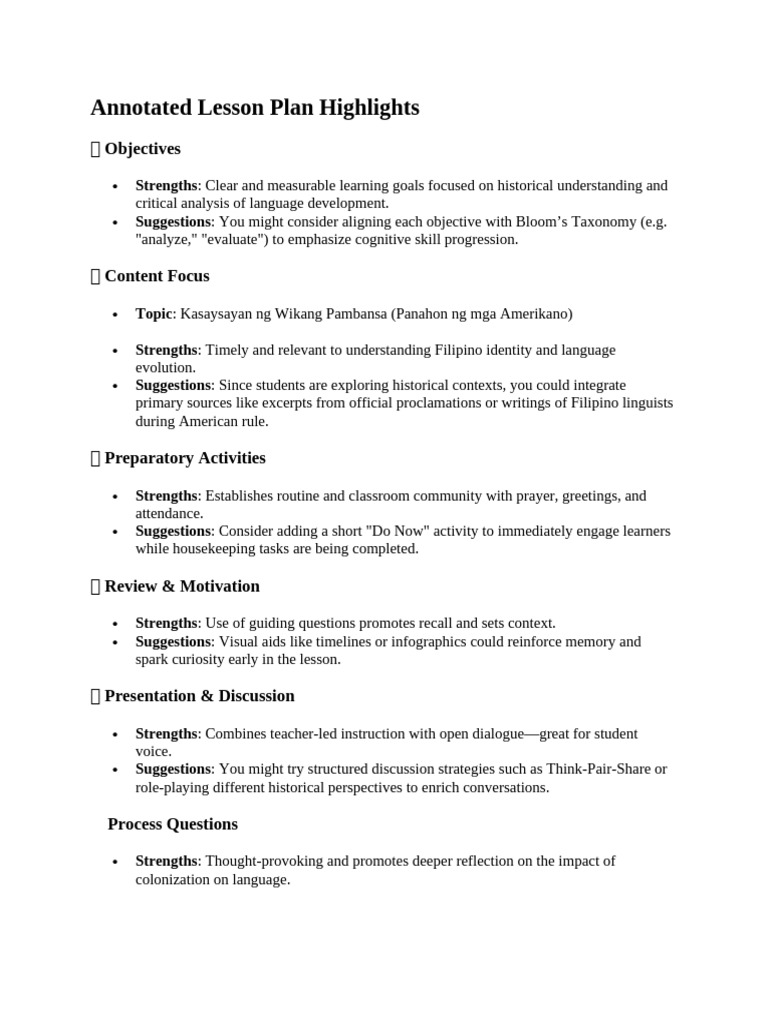 Annotated Lesson Plan Highlights | PDF