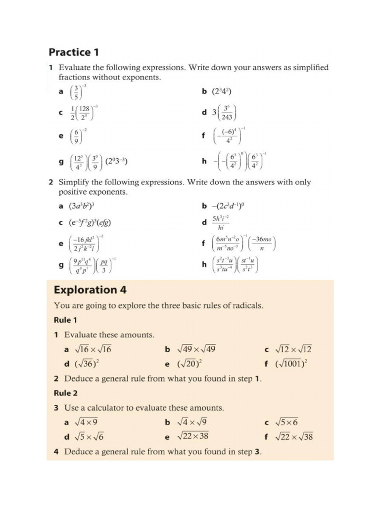Exponents Worksheet | PDF
