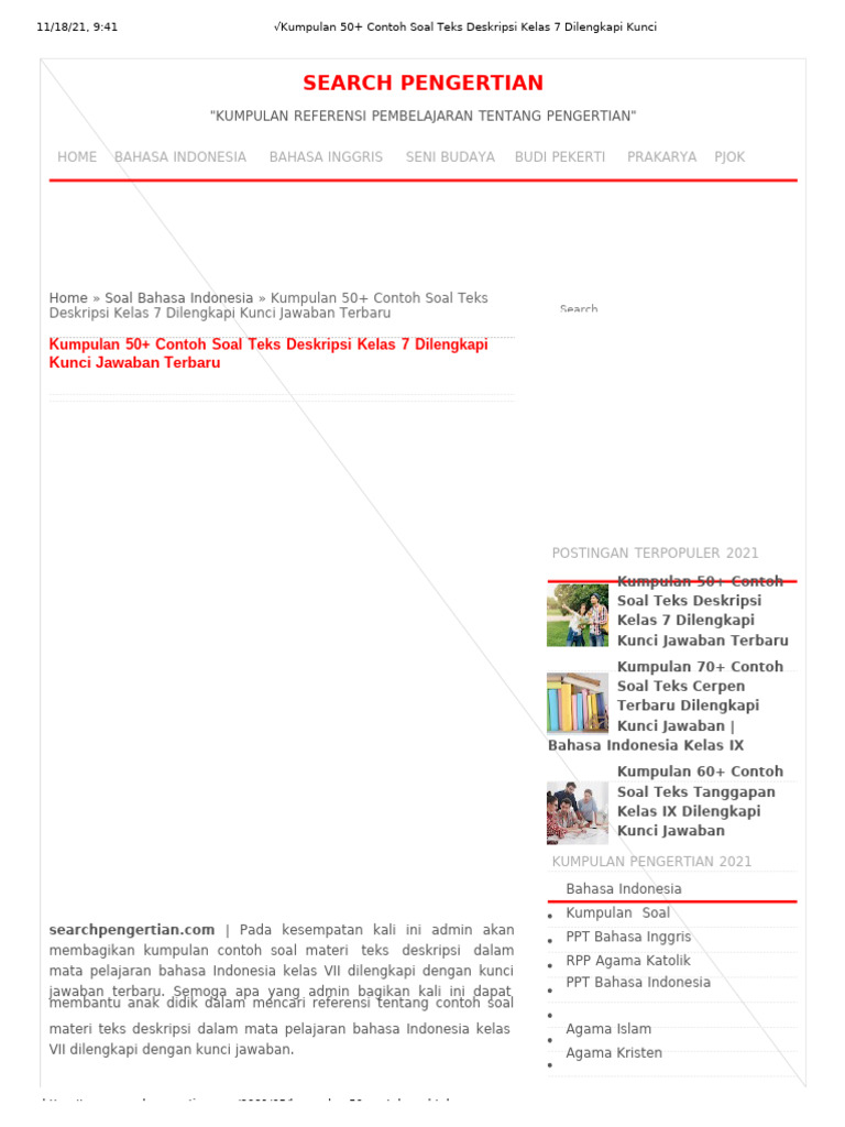 Contoh Soal Teks Deskripsi Kelas 7 | PDF
