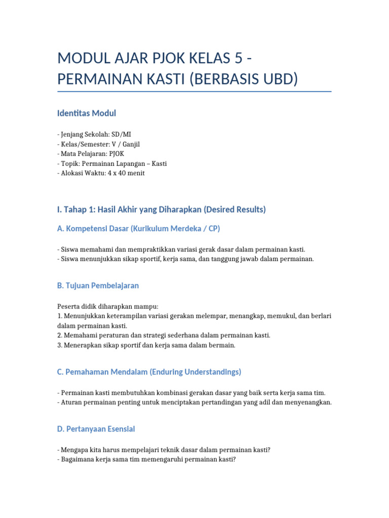 Modul_Ajar_PJOK_Kelas_5_Kasti_UbD_1xPertemuan | PDF