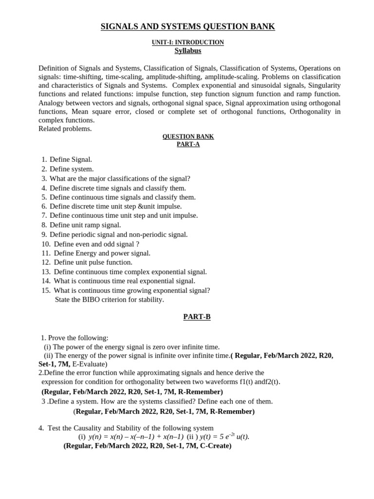 Signals and Systems Question Bank | PDF | Fourier Series | Laplace ...