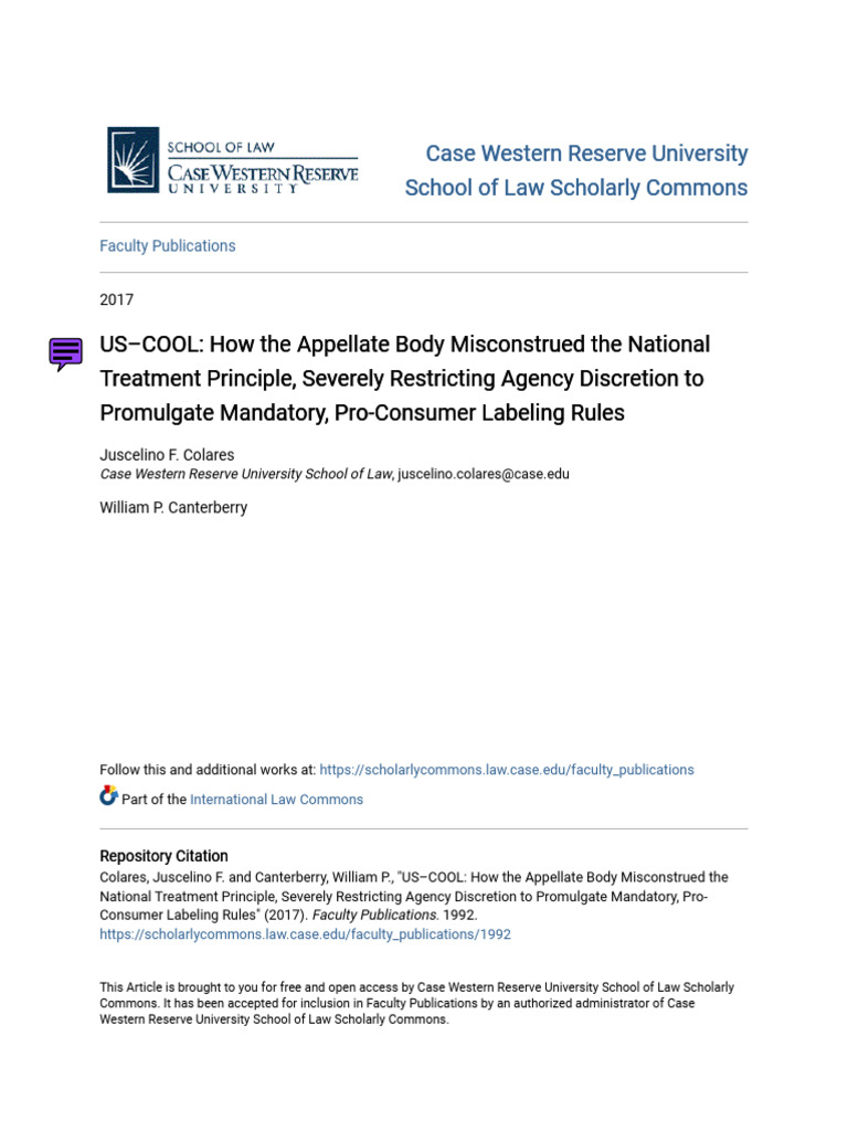 US-COOL and National Treatment Misinterpretation | PDF | World Trade ...