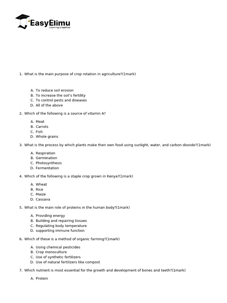 Grade 9 Agriculture & Nutrition Exam | PDF | Foods | Agriculture