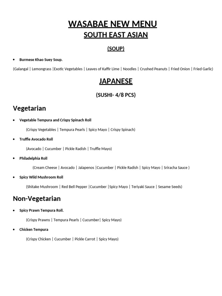 Wasabae Menu | PDF