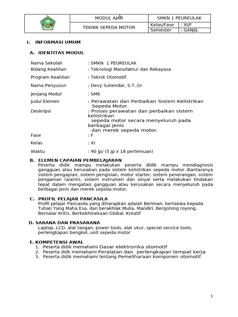 MA - Perawatan Dan Perbaikan Sistem Kelistrikan SPD Motor | PDF