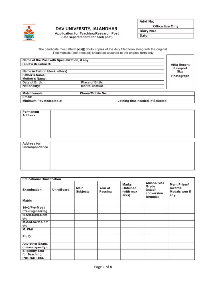 Application Form Teaching 12 July | PDF