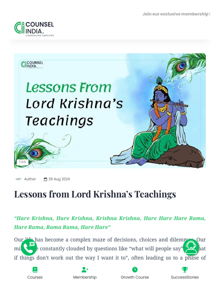 Lessons From Lord Krishna's Teachings - Counsel India Blog | PDF ...