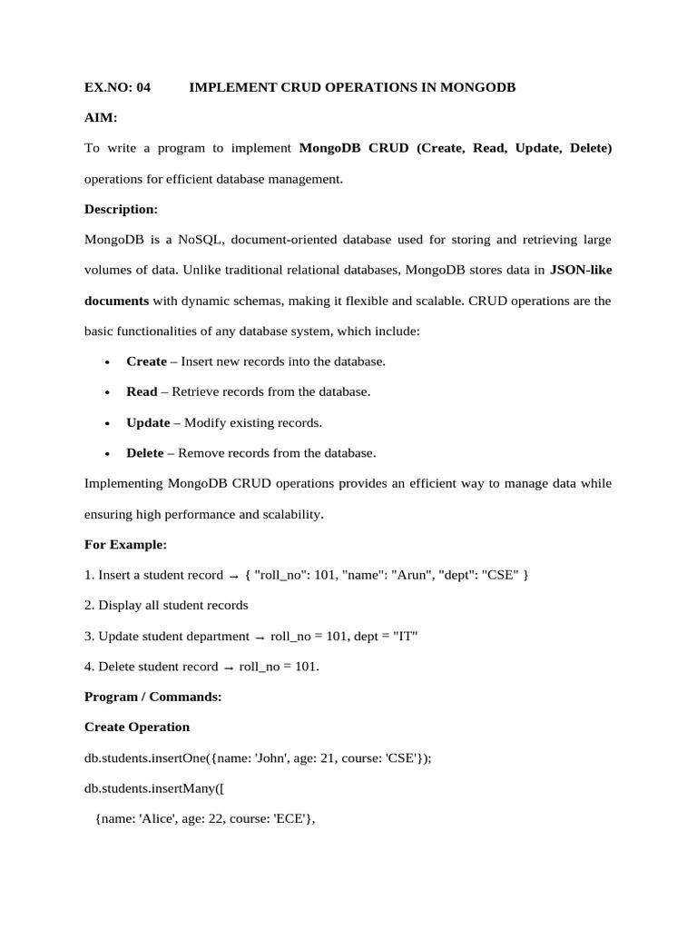 Implement Crud Operations in Mongodb | PDF