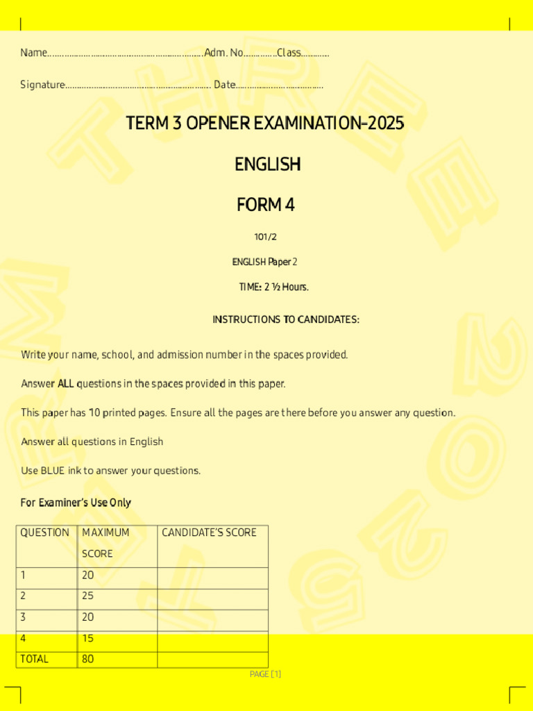 Eng f4 Pp2 Q-Term 3 Opener-2025 | PDF