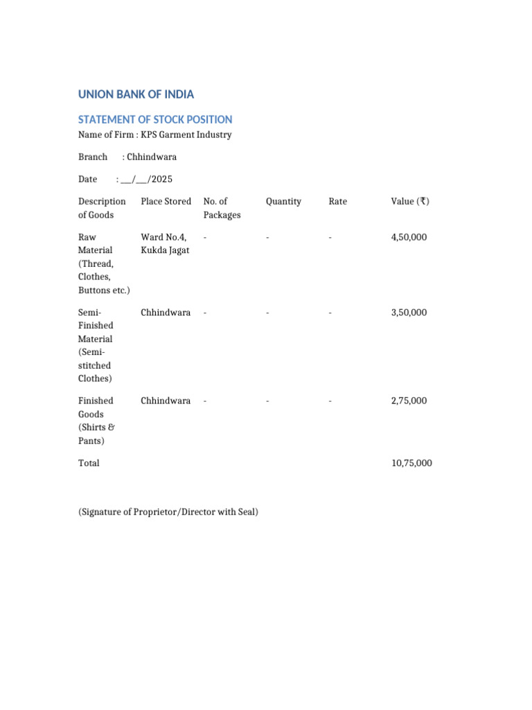 Union Bank Stock Statement Format | PDF