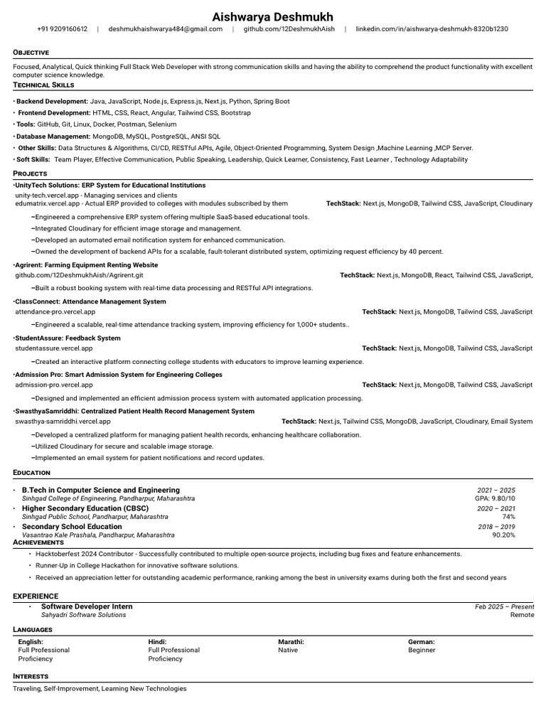 CSE - AISHWARYA DESHMUKH - Aishwarya Deshmukh | PDF | Java Script ...
