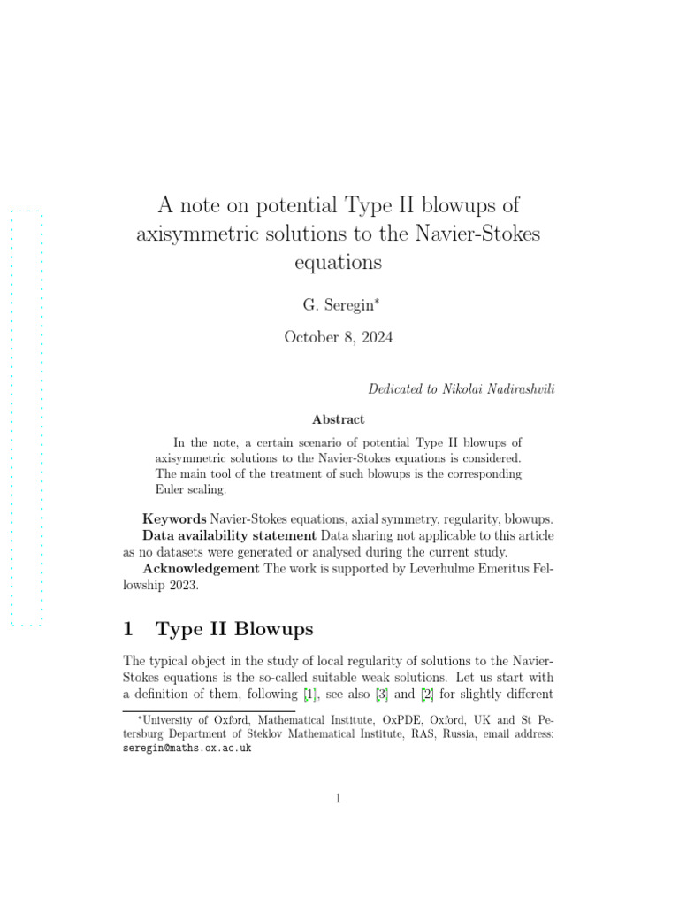 A Note On Potential Type II Blowups of Axisymmetric Solutions To The Navier-Stokes Equations ...