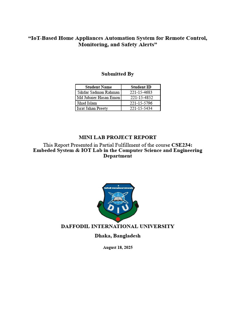 Iot Final Project Report | PDF | Internet Of Things | Home Automation