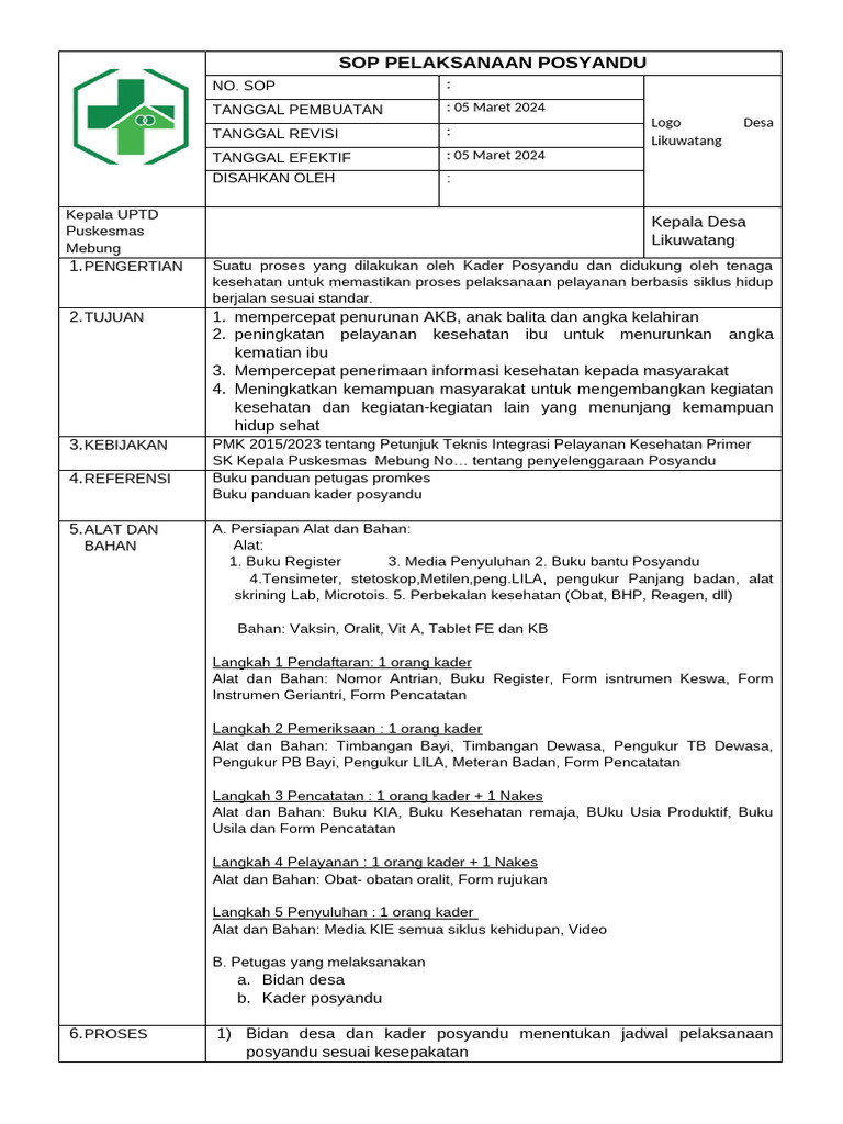 Mebung - SOP Pelaksanaan Posyandu | PDF