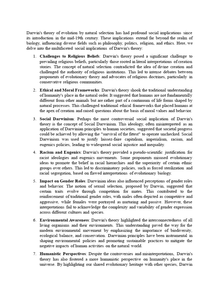 Social Implications of Darwin's Theory of Evolution | PDF | Darwinism ...