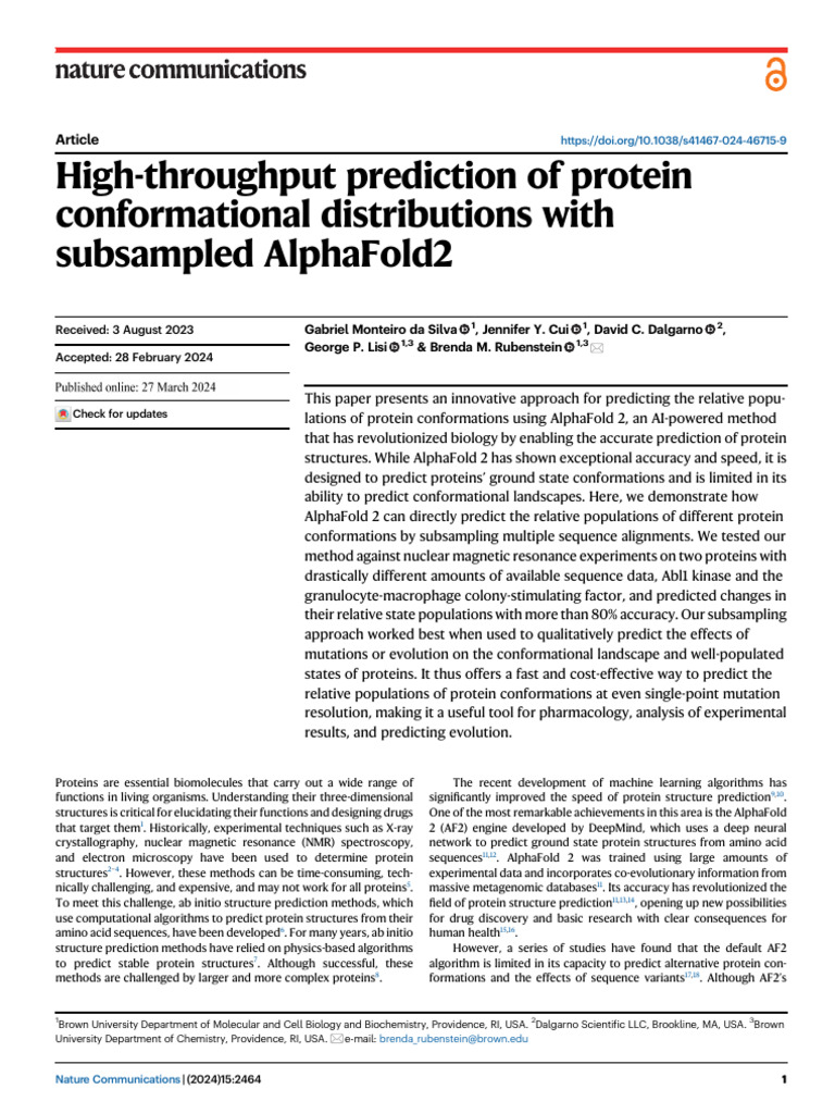 Predicting Protein Conformations with AlphaFold2 | PDF | Protein ...