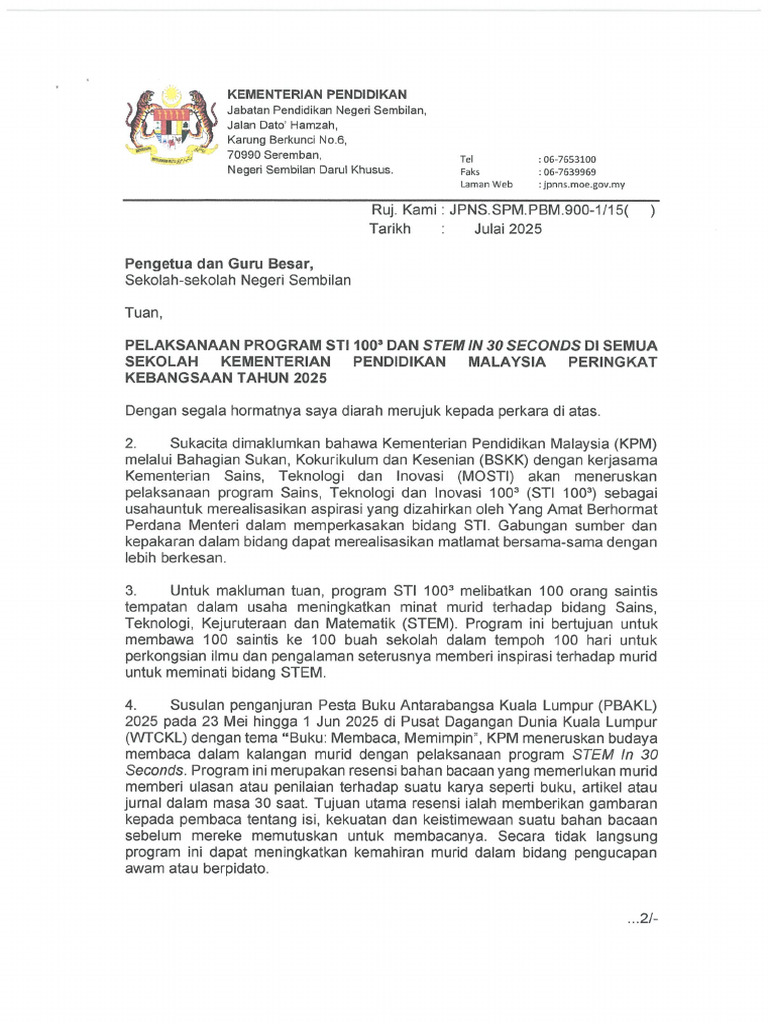 Pelaksanaan Program Sti 1003 Dan Stem in 30 Seconds Di Semua Sekolah | PDF